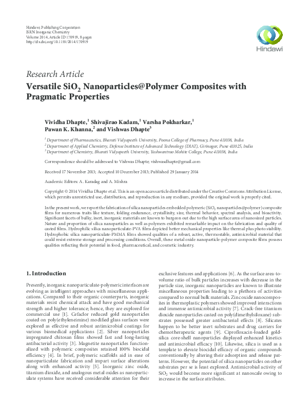 (PDF) Versatile SiO 2 Nanoparticles@Polymer Composites with Pragmatic ...