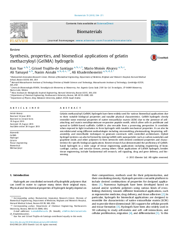 (PDF) Synthesis, properties, and biomedical applications of gelatin ...