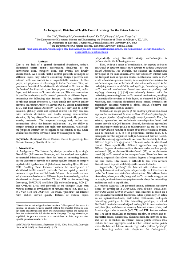 Pdf An Integrated Distributed Traffic Control Strategy For The Future Internet