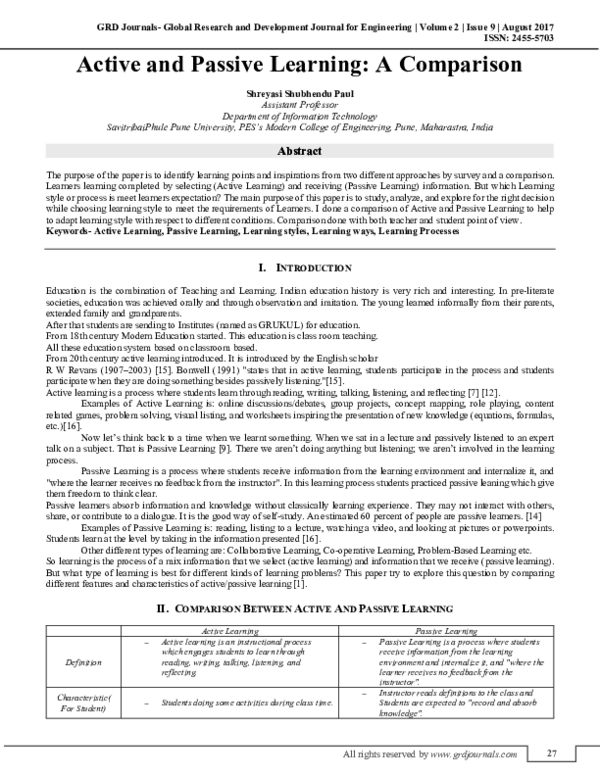 (PDF) Active and Passive Learning: A Comparison