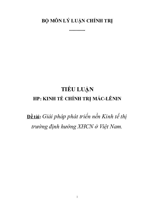 (DOC) BỘ MÔN LÝ LUẬN CHÍNH TRỊ TI U LU N Đ tài