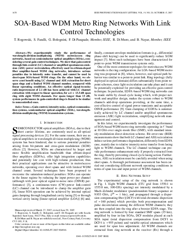 (PDF) SOA-Based WDM Metro Ring Networks With Link Control Technologies