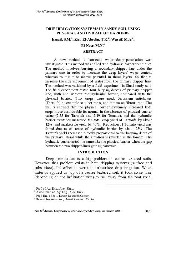 (PDF) Physical and Hydraulic Barriers Under Surface and Subsurface Drip ...