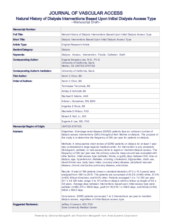 (PDF) JOURNAL OF VASCULAR ACCESS