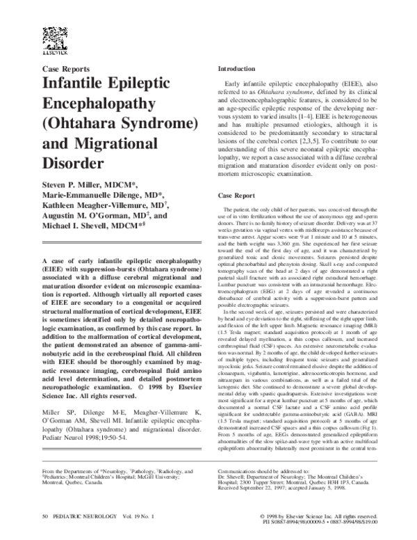 (PDF) Infantile Epileptic Encephalopathy (Ohtahara Syndrome) and ...