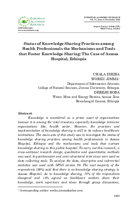 (PDF) Status of Knowledge Sharing Practices among Health Professionals the Mechanisms and Tools ...