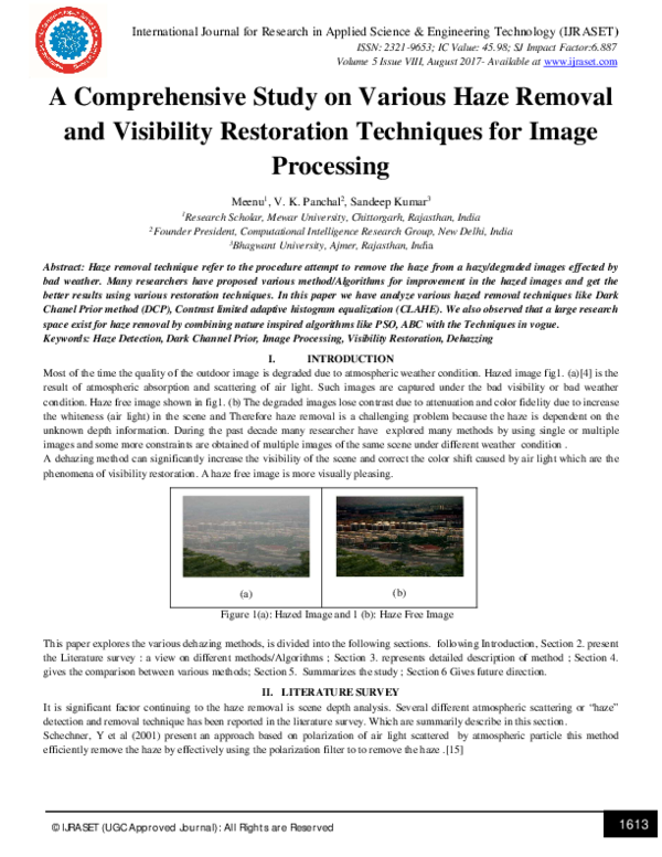 (PDF) A Comprehensive Study on Various Haze Removal and Visibility Restoration Techniques for ...