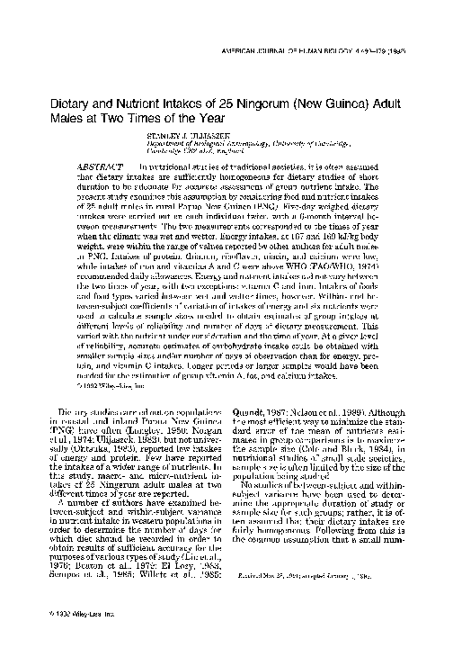 (PDF) Dietary and nutrient intakes of 25 Ningerum (New Guinea) adult ...