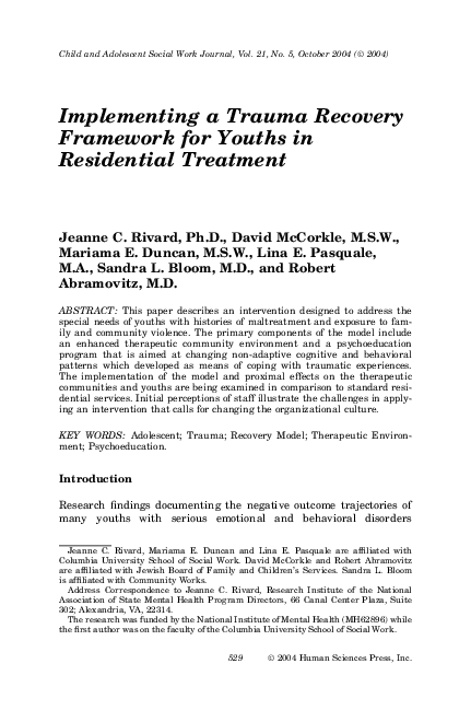 (PDF) Implementing a Trauma Recovery Framework for Youths in ...