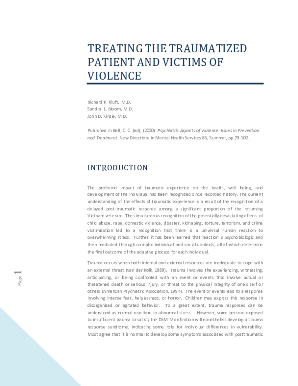 (PDF) Treating traumatized patients and victims of violence | Sandra L ...