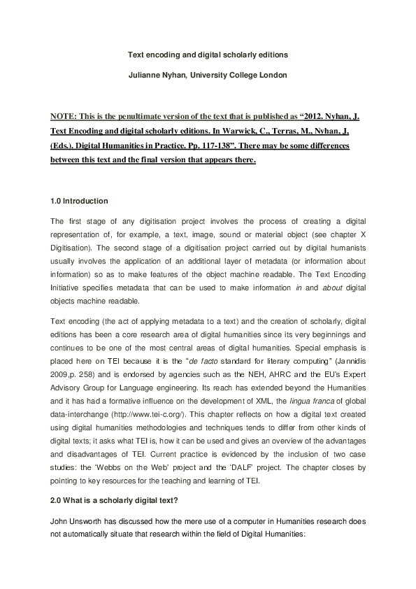 (PDF) Text encoding and digital scholarly editions