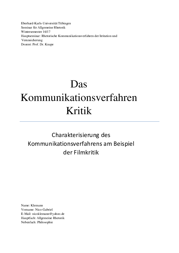 (DOC) Das Kommunikationsverfahren „Kritik“ —Charakterisierung des ...