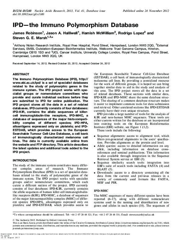 (PDF) IPD--the Immuno Polymorphism Database