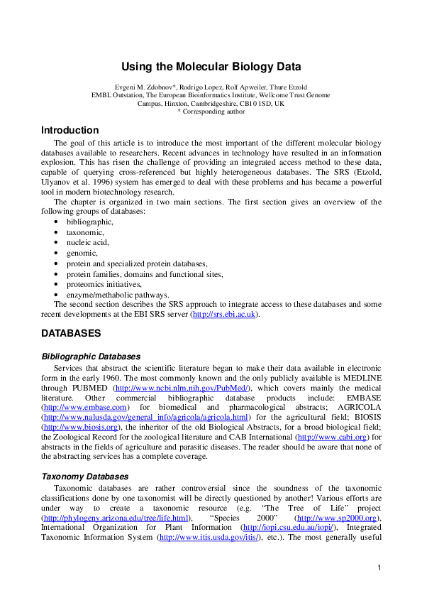 (PDF) Using the Molecular Biology Data