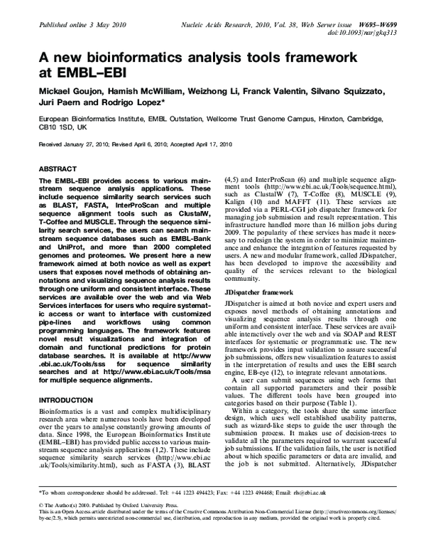(PDF) A new bioinformatics analysis tools framework at EMBL-EBI