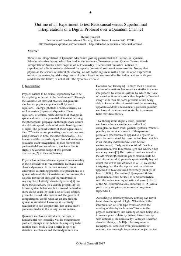 (PDF) Outline of an Experiment to test Retrocausal versus Superluminal ...