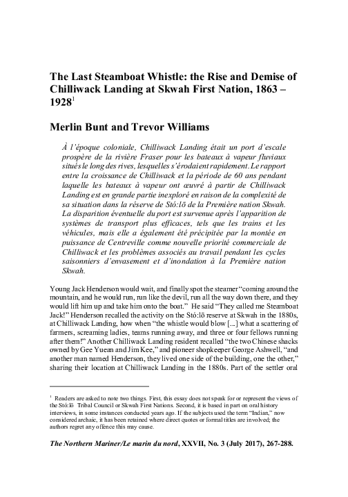 (PDF) The Last Steamboat Whistle: the Rise and Demise of Chilliwack ...