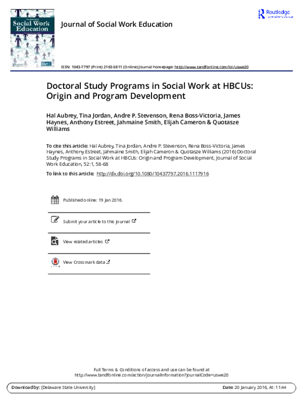 (PDF) Journal of Social Work Education Doctoral Study Programs in ...