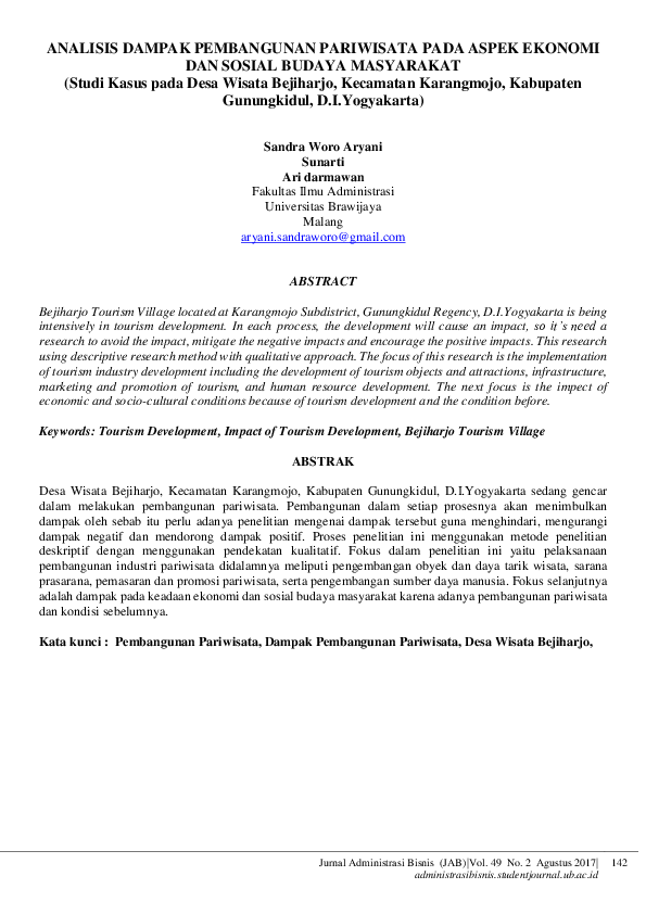 (PDF) ANALISIS DAMPAK PEMBANGUNAN PARIWISATA PADA ASPEK EKONOMI
