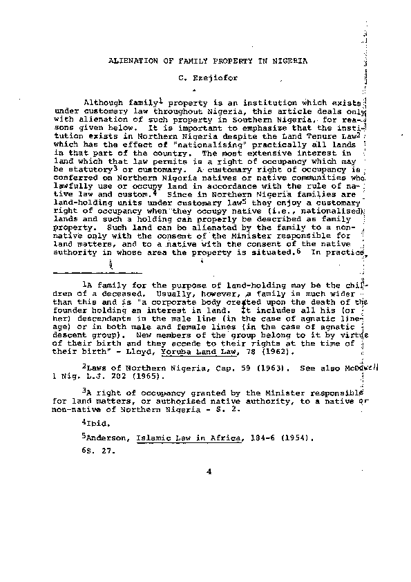 (PDF) ALIENATION OF FAMILY PROPERTY IN NIGERIA