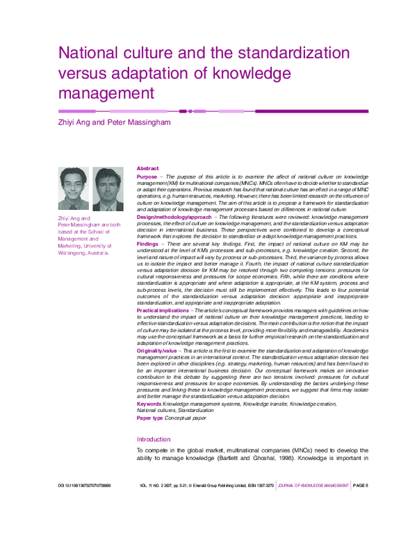(PDF) National culture and the standardization versus adaptation of ...