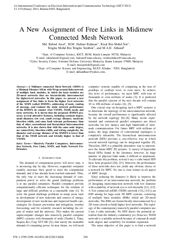 Pdf A New Assignment Of Free Links In Midimew Connected Mesh Network Tengku Mohd Sembok