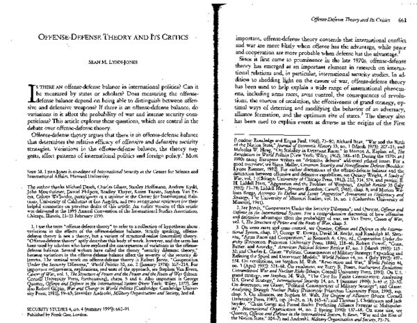 (PDF) Lynn jones offense defense theory and its critics