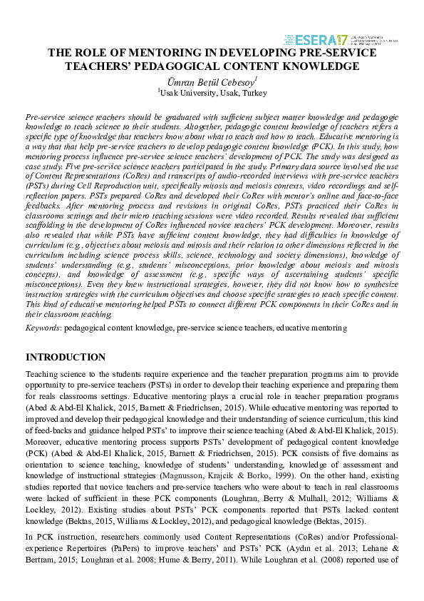 (PDF) The role of mentoring in developing pre-service teachers ...