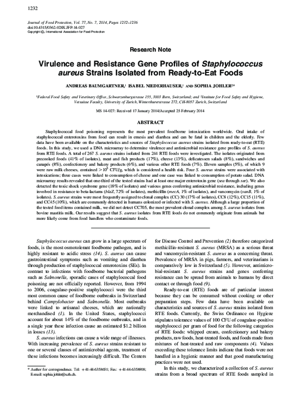 (PDF) Virulence and resistance gene profiles of staphylococcus aureus strains isolated from ...