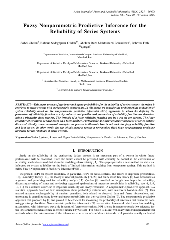(PDF) Fuzzy Nonparametric Predictive Inference for the Reliability of Series Systems