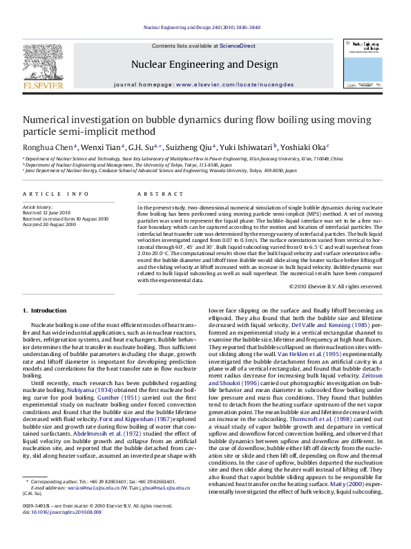 (PDF) Experimental study on bubble dynamics and wall heat transfer arising from a single ...