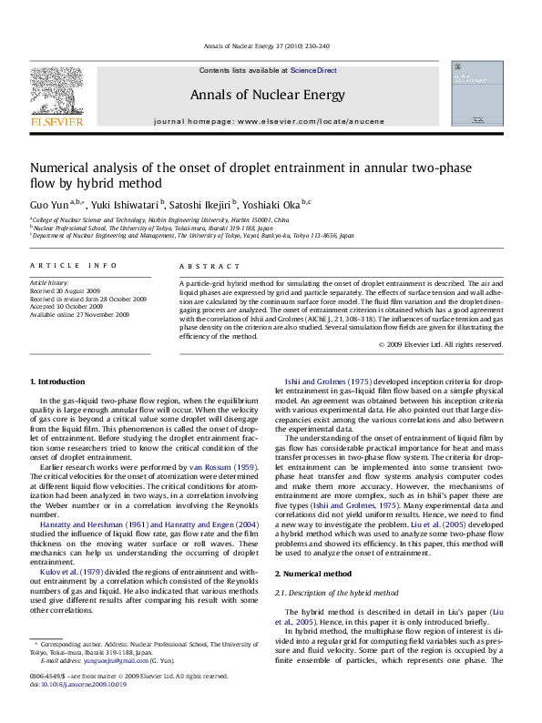 (PDF) Numerical analysis of the onset of droplet entrainment in annular ...