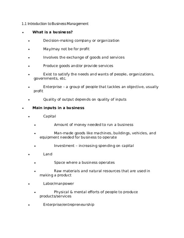 (DOC) .1 Introduction to Business Management