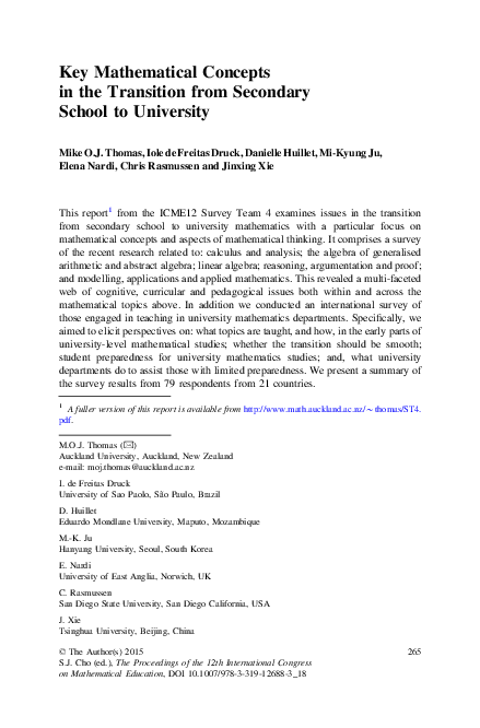 Pdf Key Mathematical Concepts In The Transition From Secondary School To University