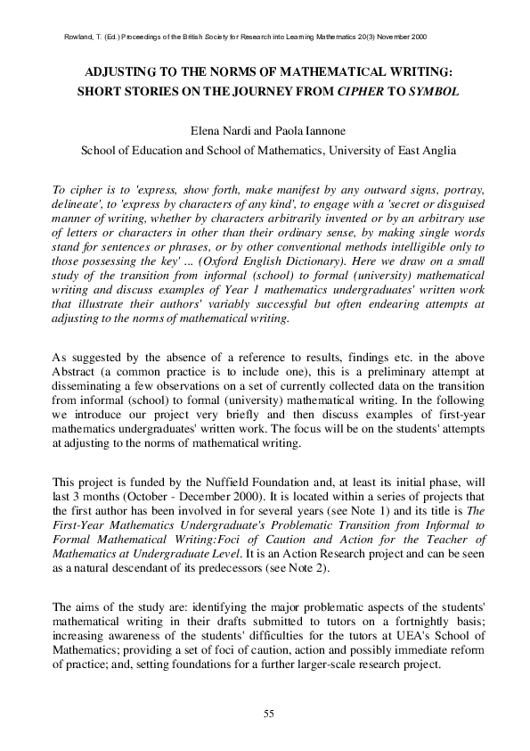 (PDF) Adjusting to the Norms of Mathematical Writing: Short Stories on ...