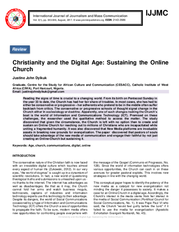 (PDF) Christianity and the Digital Age Sustaining the Online Church