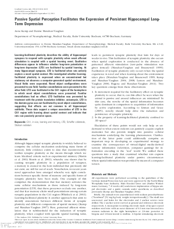 (PDF) Passive Spatial Perception Facilitates the Expression of ...