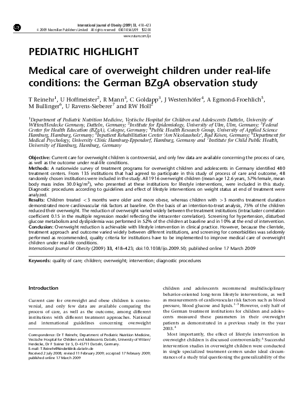 (PDF) Medical care of overweight children under real-life conditions ...