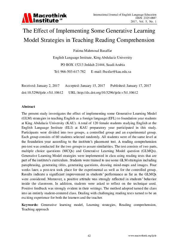 (PDF) The Effect of Implementing Some Generative Learning Model ...