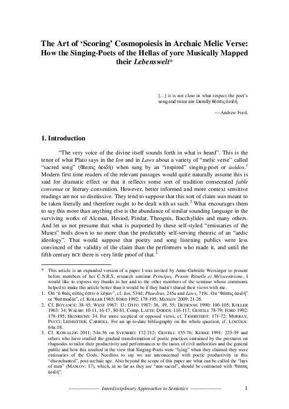 (PDF) The Art of ‘Scoring’ Cosmopoiesis in Archaic Melic Verse: How the ...