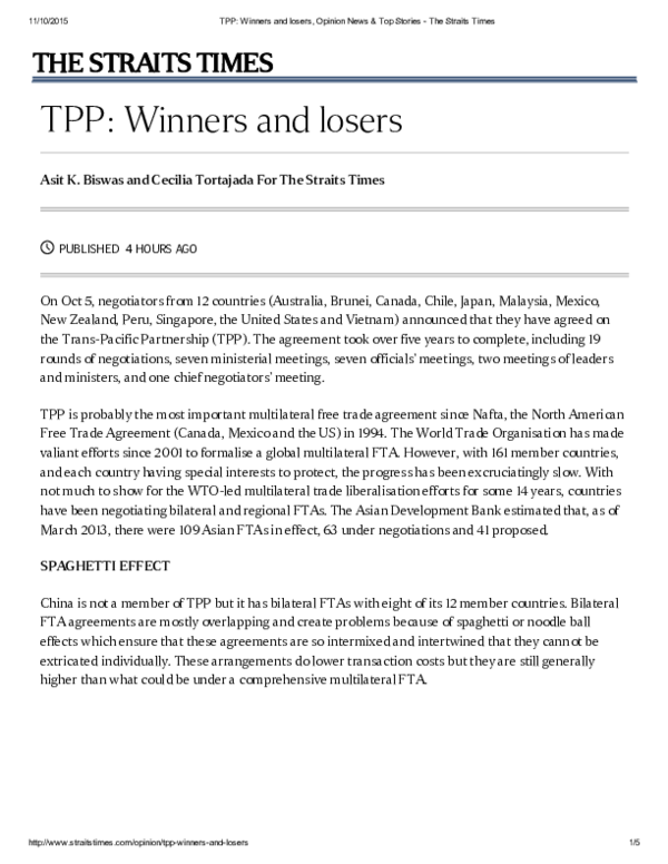 Pdf Tpp Winners And Losers