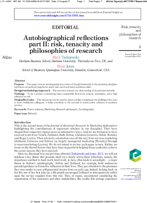 (PDF) Autobiographical reflections part II: risk, tenacity and ...