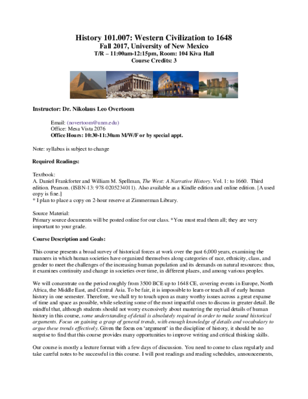 (DOC) History 101 - Western Civilization to 1648 CE