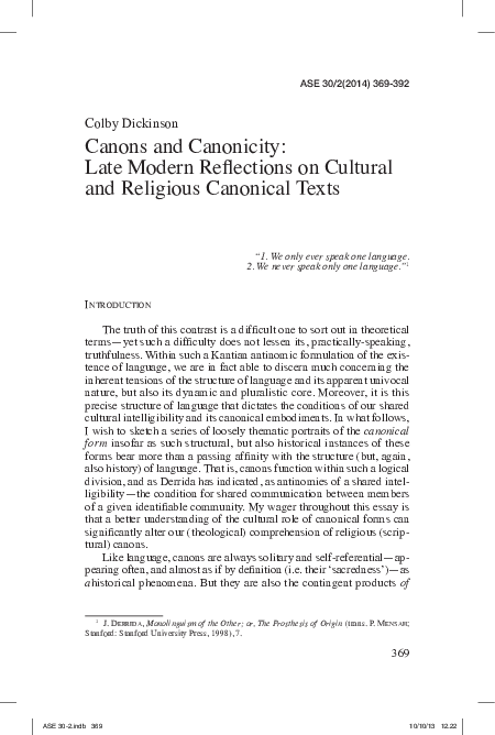 (PDF) Canons and Canonicity: Late modern reflections on cultural and ...