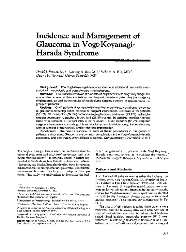 (PDF) Incidence and Management of Glaucoma in Vogt-Koyanagi-Harada Syndrome