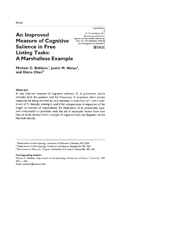 (PDF) An Improved Measure of Cognitive Salience in Free Listing Tasks ...