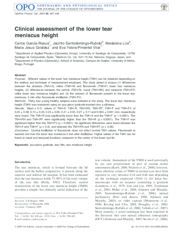 (PDF) Clinical assessment of the lower tear meniscus height