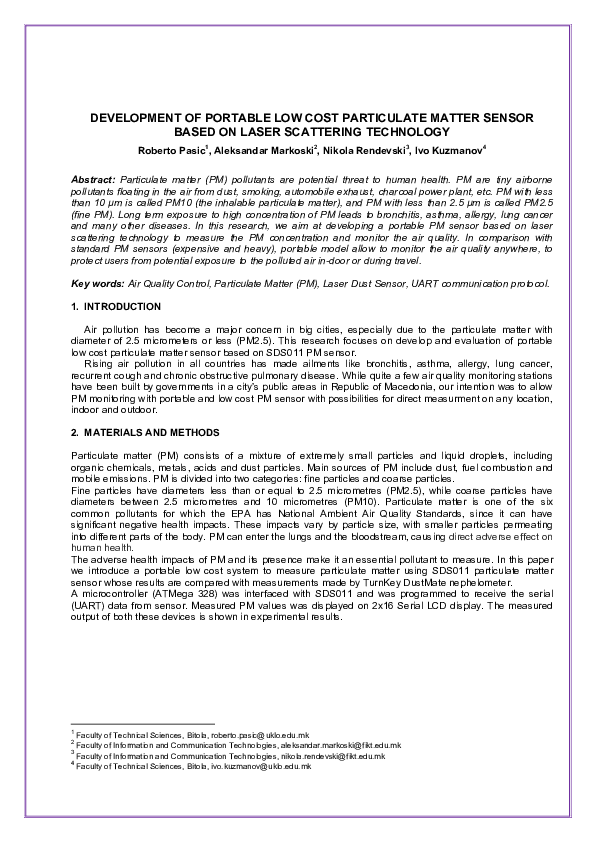 (PDF) DEVELOPMENT OF PORTABLE LOW COST PARTICULATE MATTER SENSOR BASED ON LASER SCATTERING ...