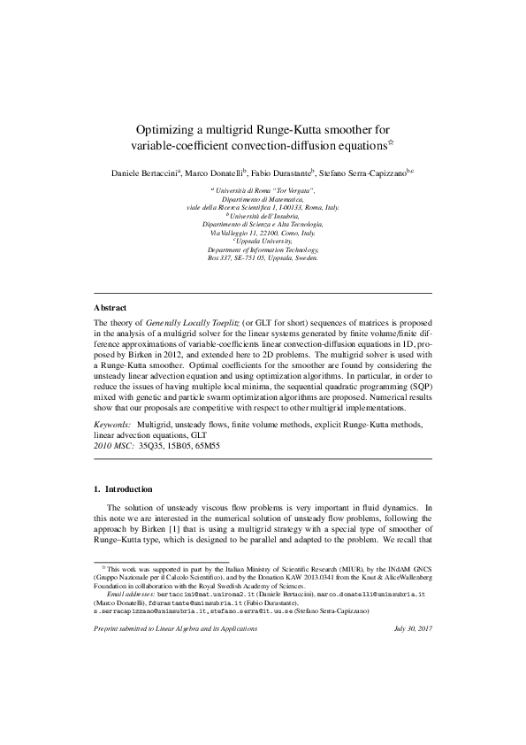 Pdf Optimizing A Multigrid Runge Kutta Smoother For Variable Coefficient Convection Diffusion