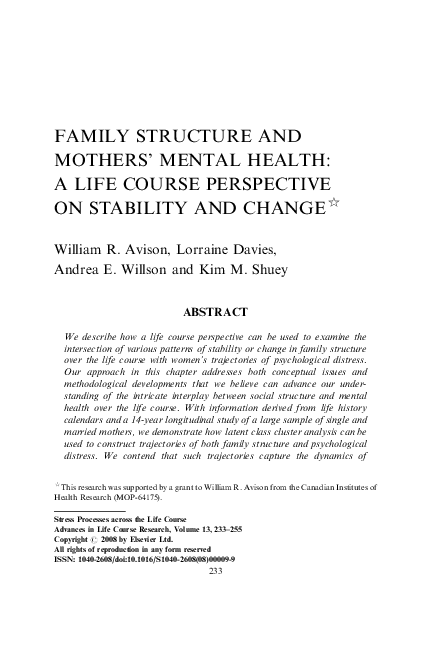 (PDF) Family structure and mothers’ mental health: A life course ...